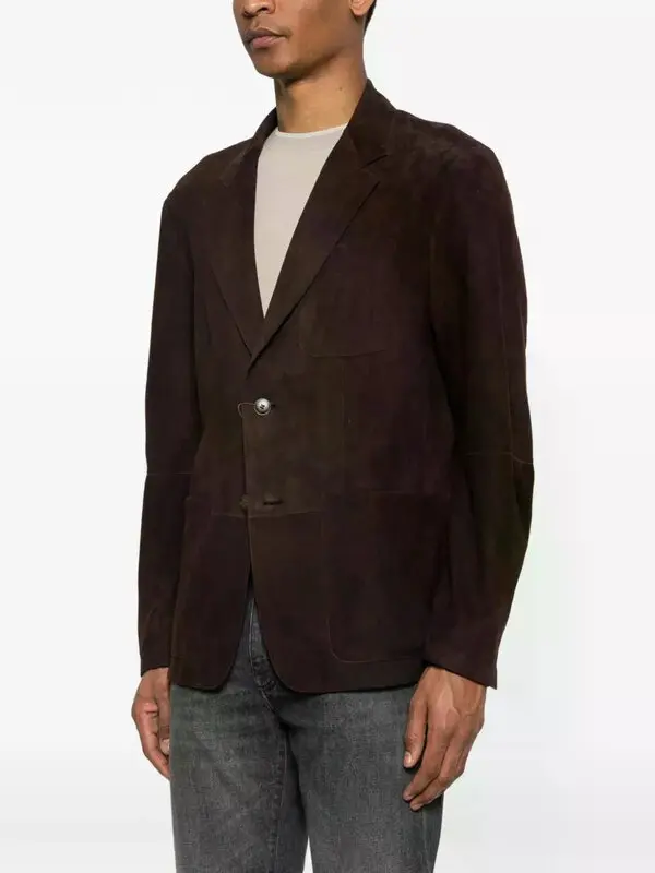 Canali Button Suede Blazer - Brown