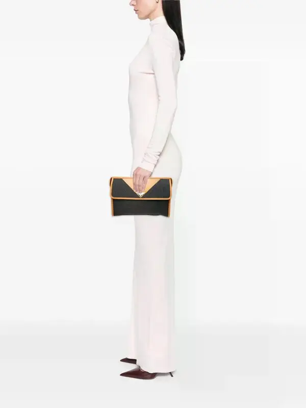 Saint Laurent Leather Trimmed Coated Canvas Clutch Bag