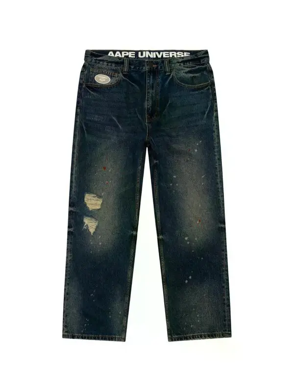 AAPE BY *A BATHING APE Distressed Paint Splatter Denim Trousers