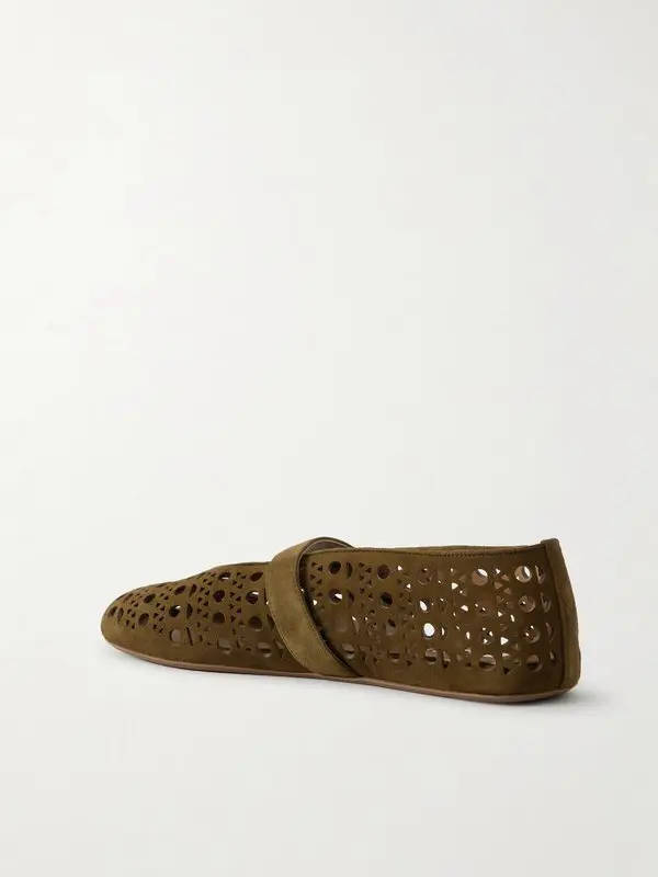 Alaïa Laser-cut Suede Ballet Flats - Green
