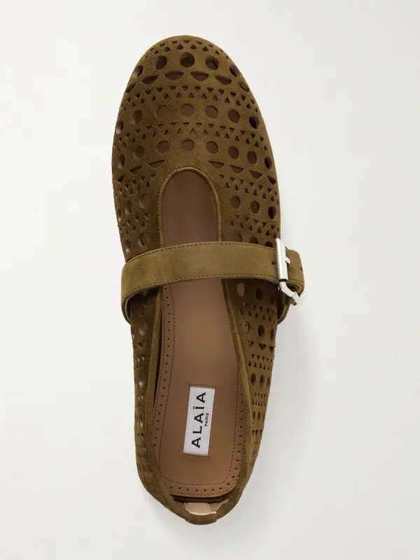 Alaïa Laser-cut Suede Ballet Flats - Green