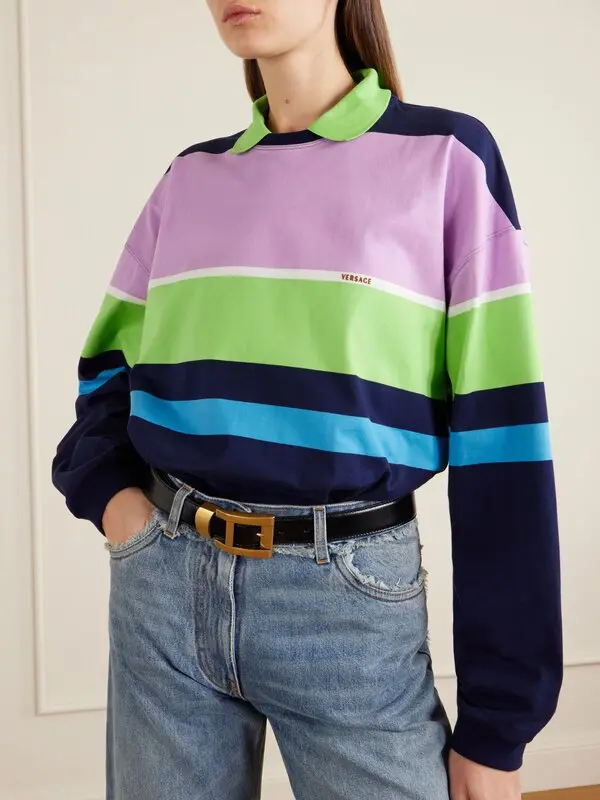 Versace Embroidered Striped Cotton-jersey Sweater - Multi