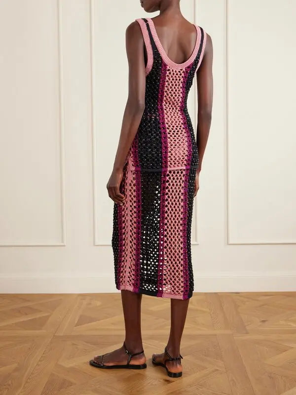 DIOTIMA Dennis' Crystal-embellished Striped Crocheted Cotton-blend Tank