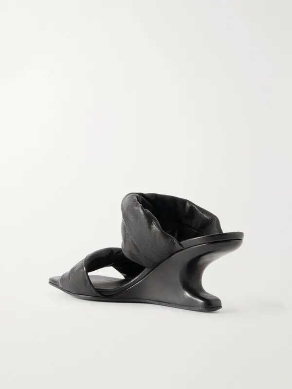 Rick Owens Twisted Cantilever Suede Wedge Mules - Black