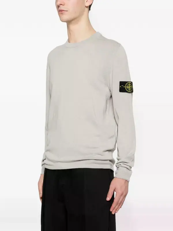 Stone Island Crewneck Sweater With Compass Patch - Grey