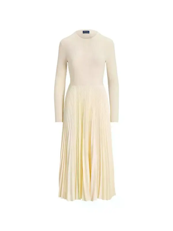 Polo Ralph Lauren Ribbed Knit Pleated Midi Dress