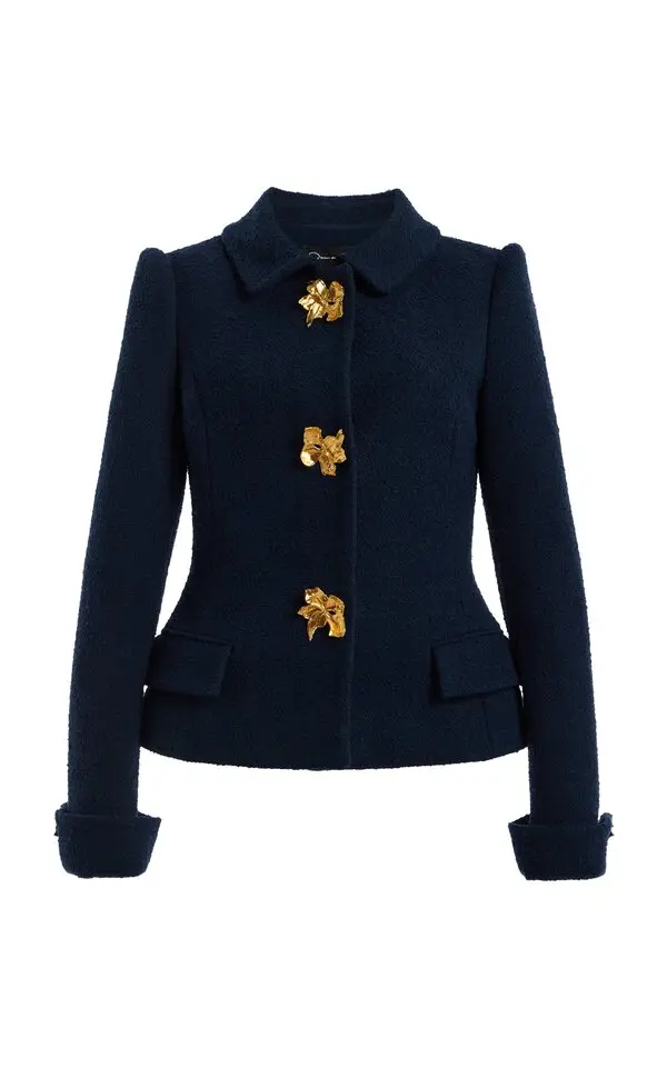 Oscar De La Renta Flower-button Tweed Jacket