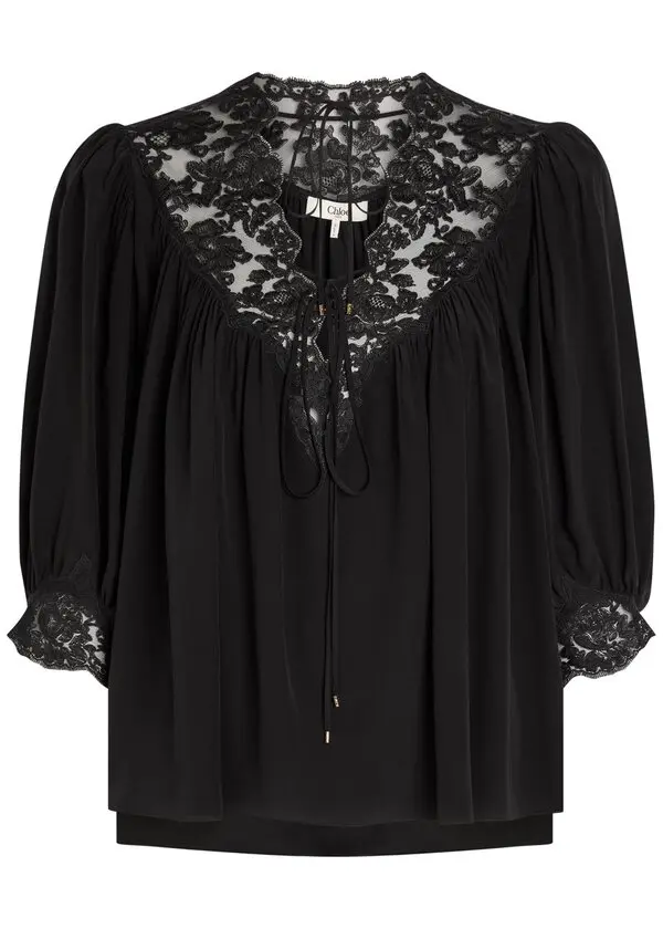 Chloé Lace-trimmed Silk Blouse