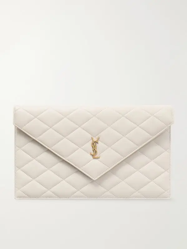 Saint Laurent Matelassé Leather Pouch - Neutrals
