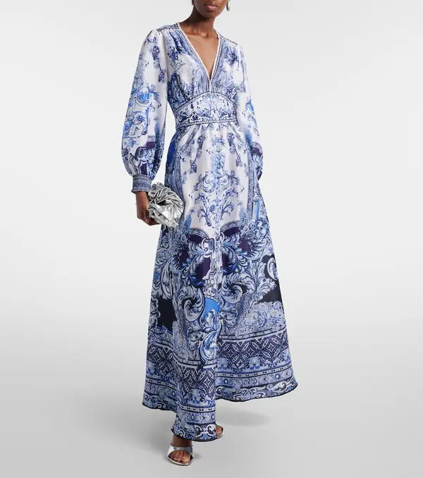 Camilla Printed Linen And Silk Maxi Dress