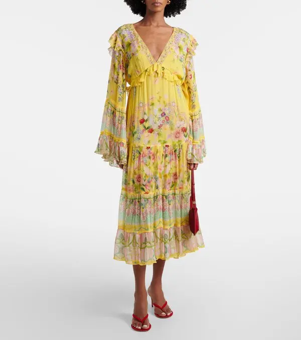 Camilla Printed Ruffled Silk Chiffon Midi Dress