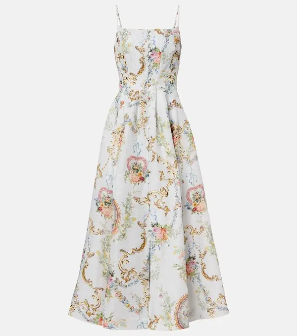 Camilla Printed Linen And Silk Bustier Dress - Multicoloured