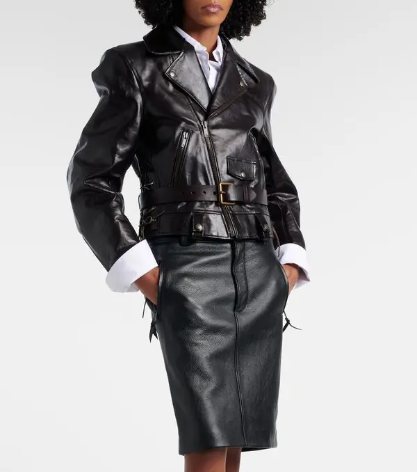 Saint Laurent Belted Leather Biker Jacket