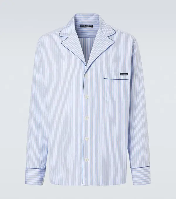 Dolce & Gabbana Striped Cotton And Silk Poplin Pajama Shirt - Blue