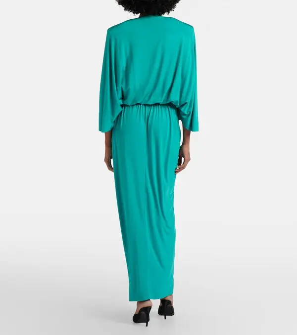JACQUES WEI Turquoise Floral Applique Maxi Dress