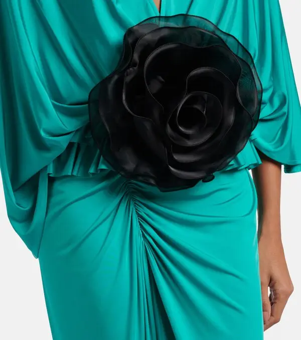 JACQUES WEI Turquoise Floral Applique Maxi Dress