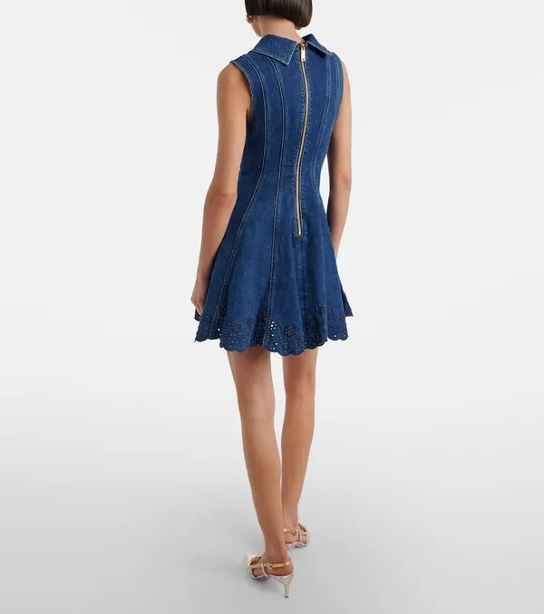SELF-PORTRAIT Broderie Anglaise Denim Minidress