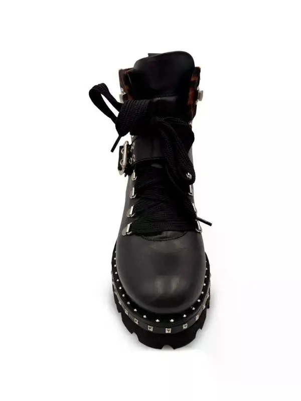 GUGLIELMO ROTTA Studded Leopard Print Lace-up Boots - Black