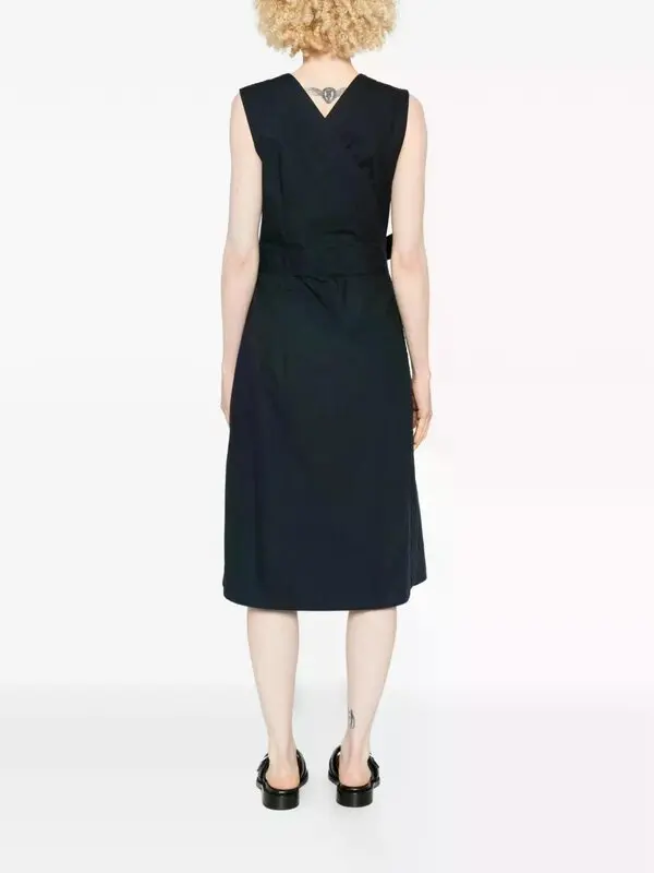 MARGARET HOWELL V-neck Sleeveless Midi Dress With Self-tie Fastening - Blue