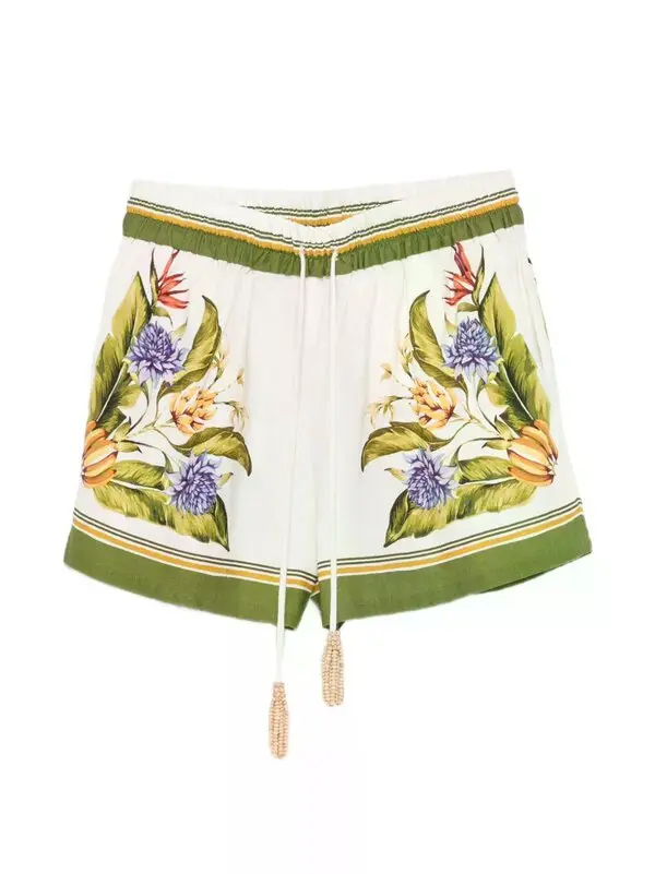 Farm Rio Cream White Floral Print Drawstring Shorts - Neutrals