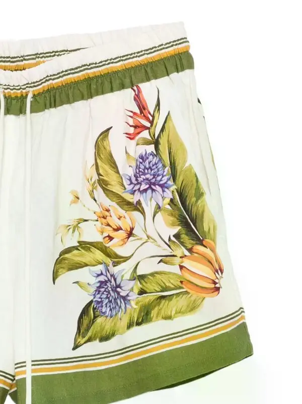 Farm Rio Cream White Floral Print Drawstring Shorts
