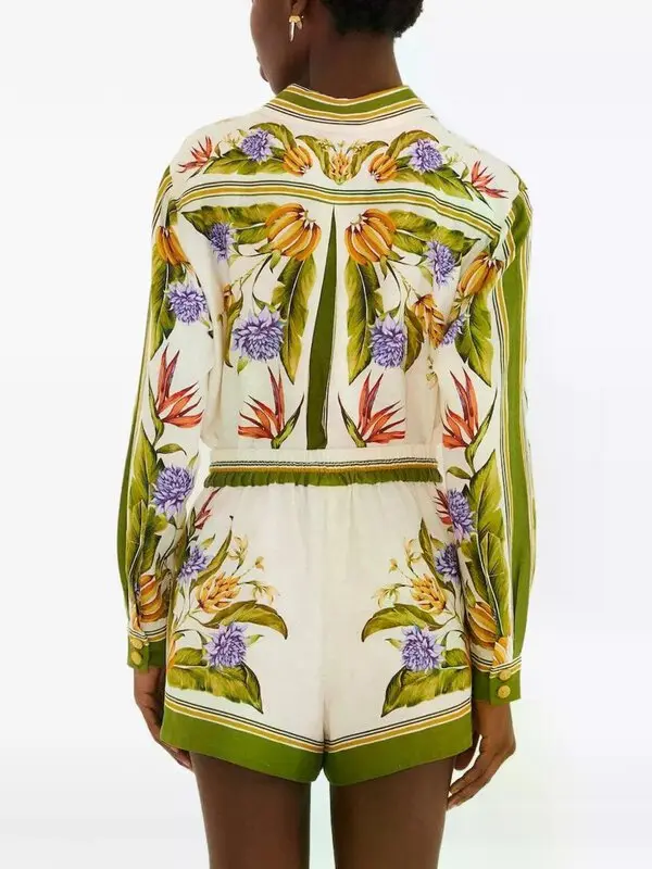Farm Rio Cream White Floral Print Drawstring Shorts - Neutrals