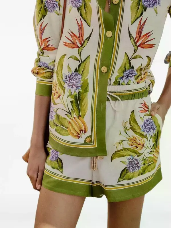 Farm Rio Cream White Floral Print Drawstring Shorts