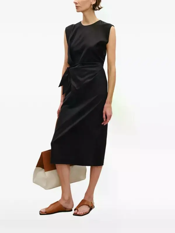LESS Sleeveless Draped Midi Dress With Tie Waist