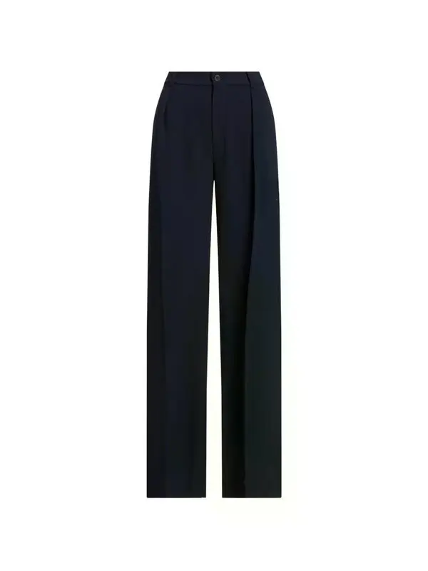 Ralph Lauren Navy Georgette Pleated Wide-leg Trousers - Blue