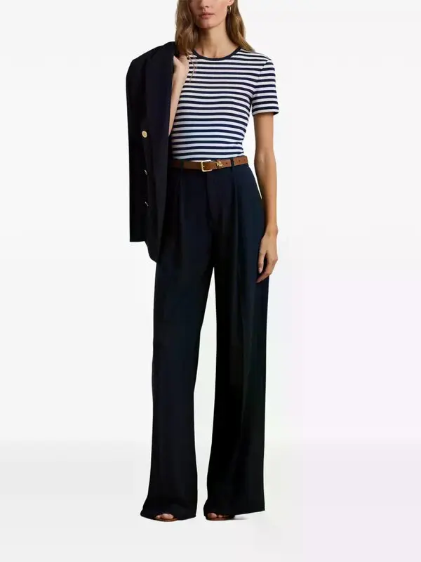 Ralph Lauren Navy Georgette Pleated Wide-leg Trousers - Blue