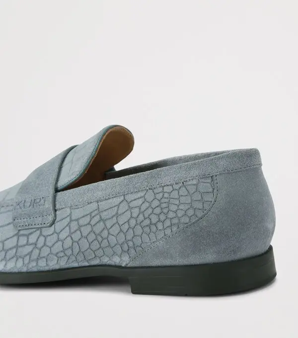 Kurt Geiger Croc-embossed Suede Loafers - Blue
