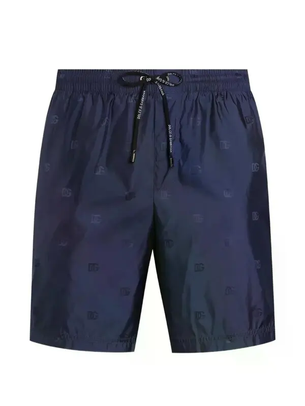 Dolce & Gabbana Medium Swim Boxer Shorts In Logo Jacquard - Blue