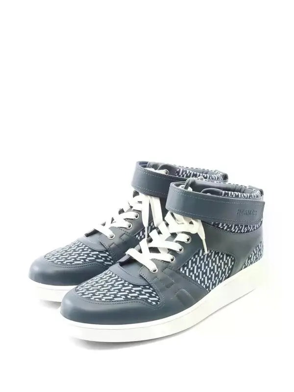 Hermès High-top Canvas And Leather Sneakers - Blue