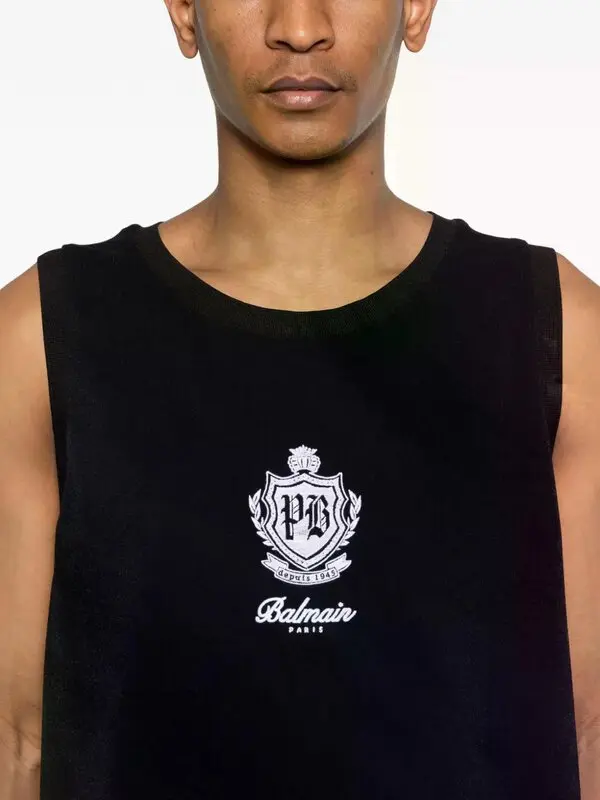 Balmain Logo Embroidered Tank Top