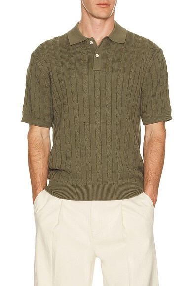BEAMS Knit Polo Cable - Olive
