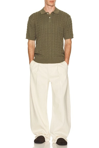 BEAMS Knit Polo Cable - Olive