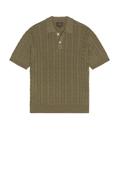 BEAMS Knit Polo Cable - Olive