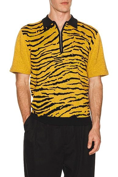 BEAMS Half Zip Knit Polo Animal Jacquard