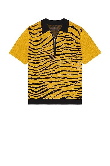 BEAMS Half Zip Knit Polo Animal Jacquard