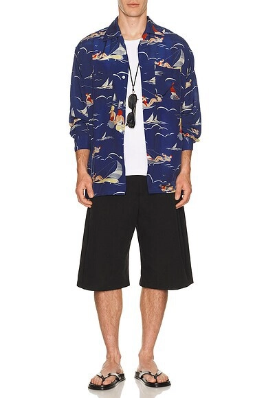 BEAMS Open Collar Cupro Print