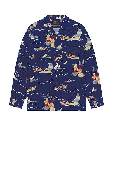 BEAMS Open Collar Cupro Print