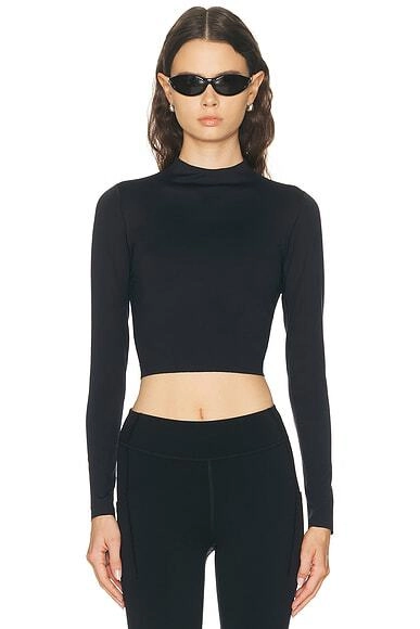 LEFT ON FRIDAY Long Sleeve Cropped Mock Neck Rashguard - Jet