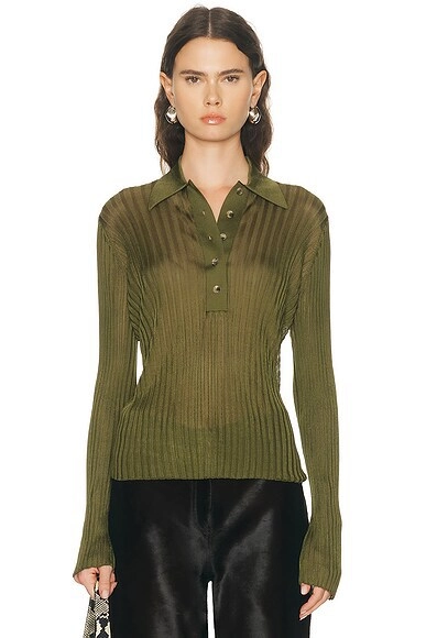 Khaite Vin Ribbed Knit Polo Shirt - Olive