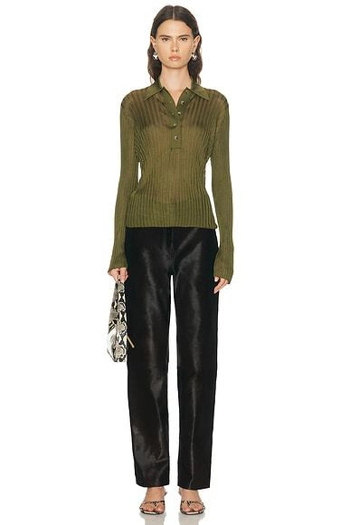 Khaite Vin Ribbed Knit Polo Shirt - Olive
