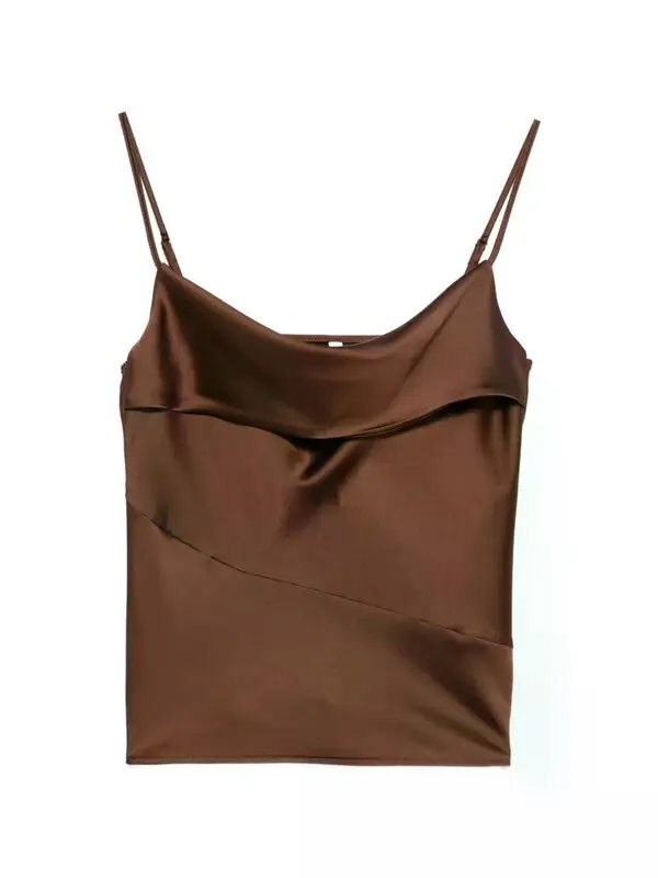 Imperial Draped Blouse With Cowl Neck - Brown