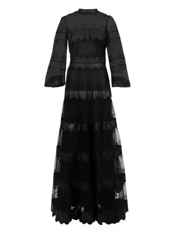 Costarellos Jacey Embroidered Tulle Gown - Black