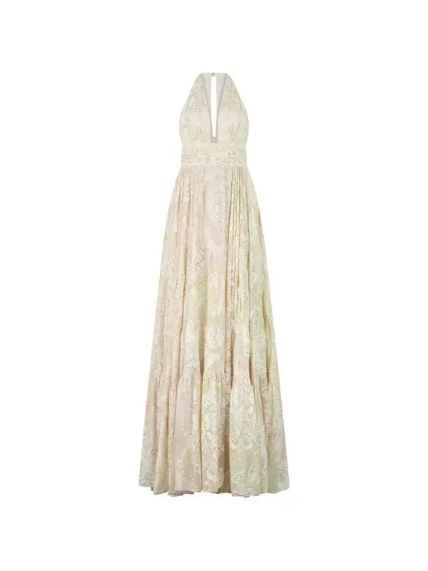 Roberto Cavalli Halterneck Floral Print Dress - Neutrals