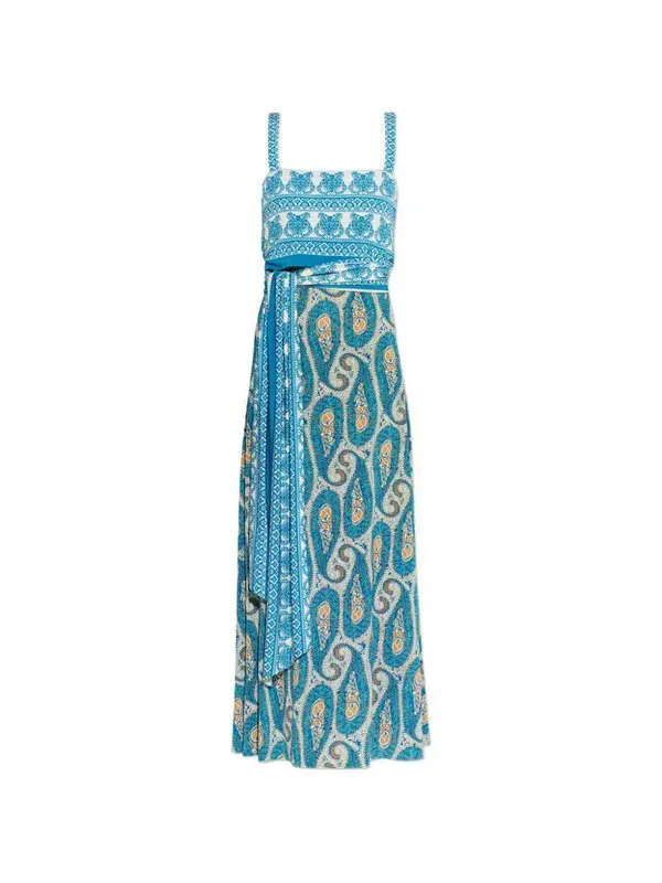 Etro Paisley Print Maxi Dress With Tie Waist - Blue
