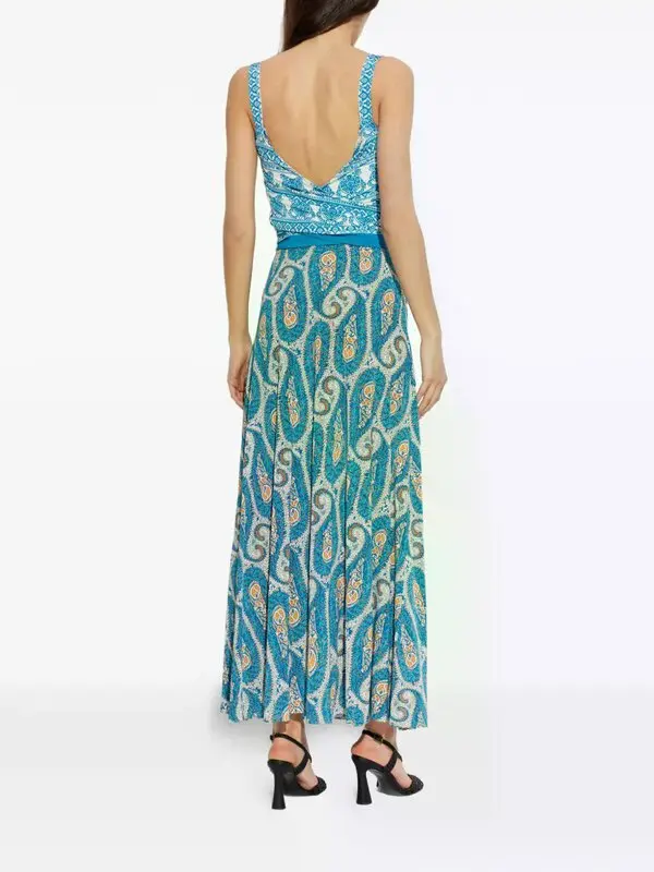 Etro Paisley Print Maxi Dress With Tie Waist - Blue