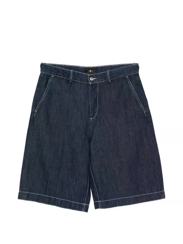 7 For All Mankind Contrast Stitch Denim Shorts - Blue